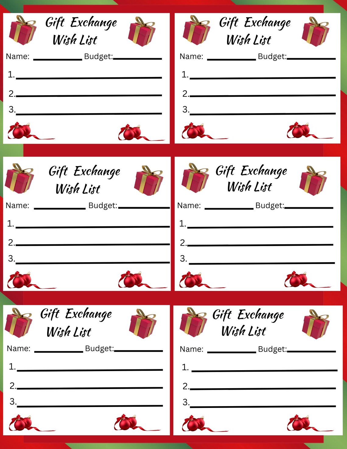 Christmas Gift Exchange Wish List Slips - Etsy