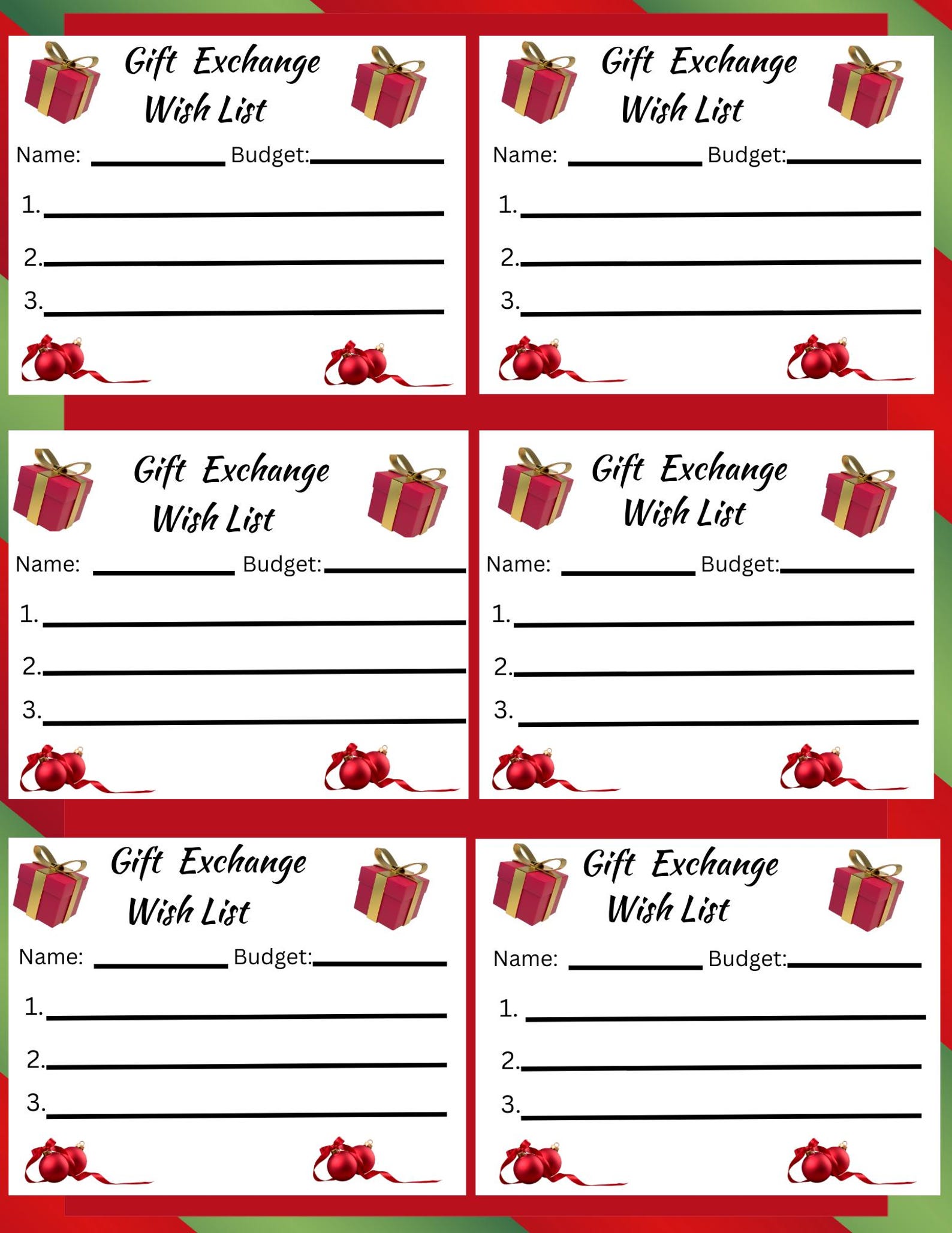 Christmas Gift Exchange Wish List Slips - Etsy