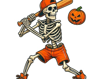 Skeleton Baseball Halloween PNG, Funny Spooky Baseball Player ...