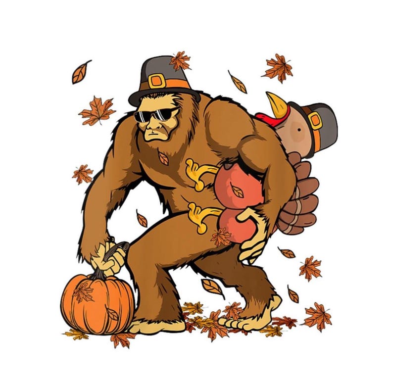 Bigfoot Pilgrim Turkey PNG, Funny Thanksgiving, Sasquatch Fall, Bigfoot ...