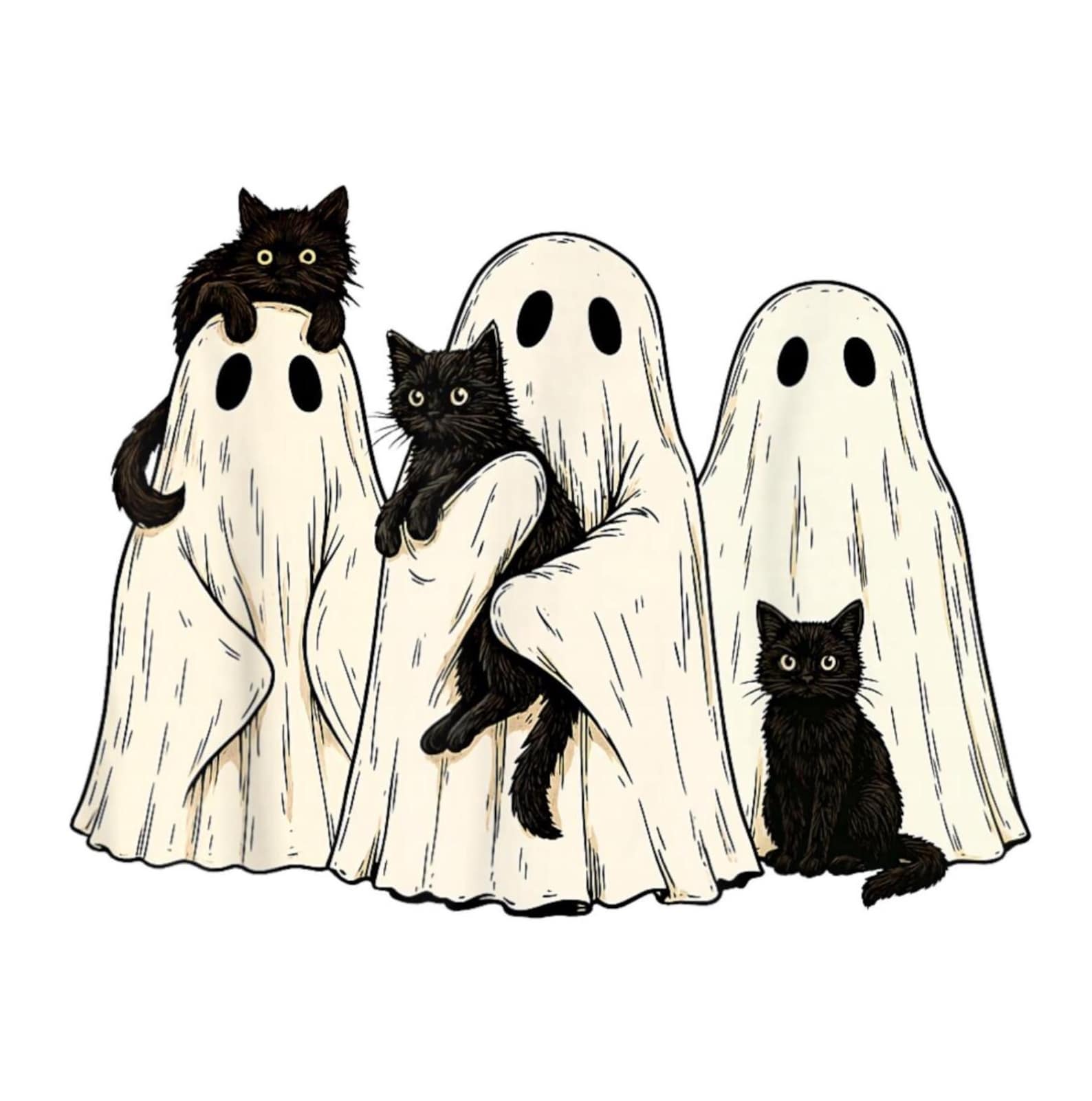 Halloween Cats Ghosts PNG, Cute Spooky Cat Shirt Digital Art, Witch Hat ...