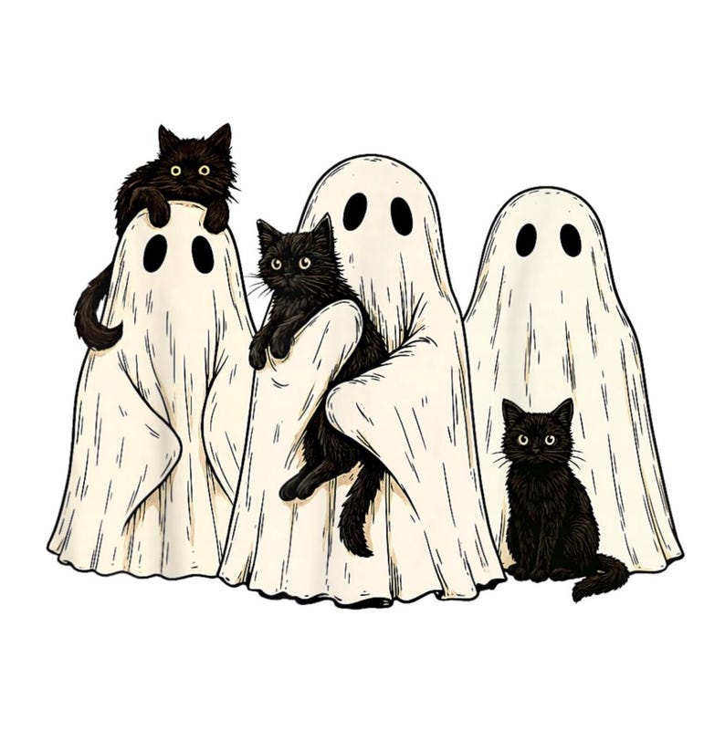 Halloween Cats Ghosts PNG, Cute Spooky Cat Shirt Digital Art, Witch Hat ...