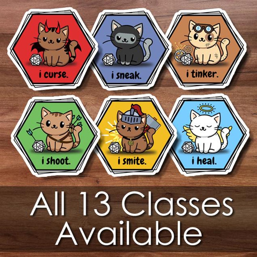 TTRPG Kitty Class or D20 Stickers - Etsy