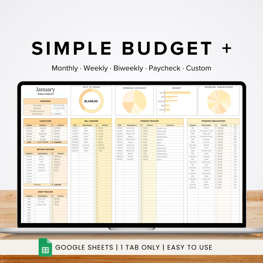 Simple Monthly Budget Spreadsheet, Party Budget Planner, Expense ...