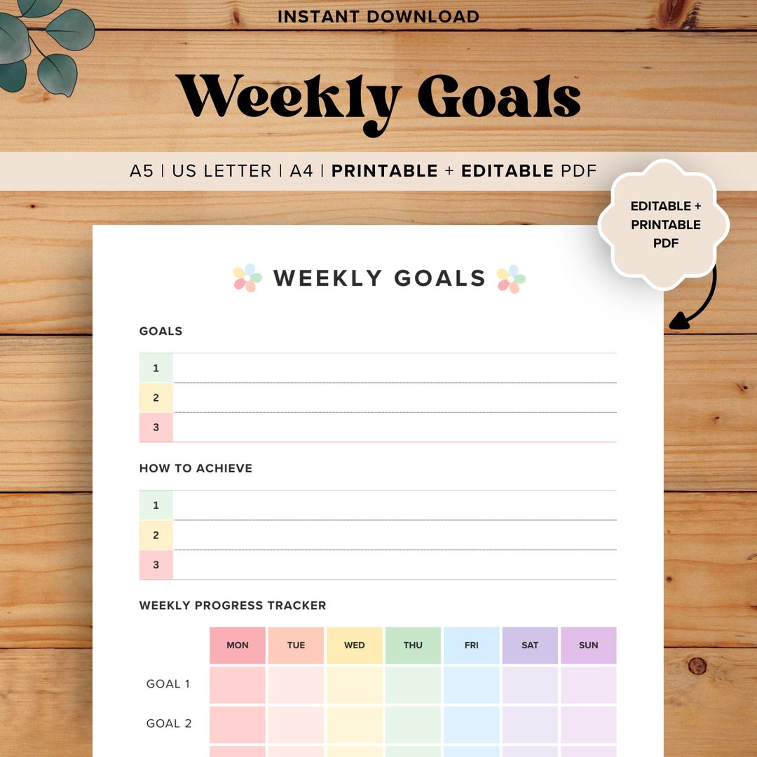 Weekly Goal Setting, Weekly Inserts, Undated Planner, Weekly Habit ...