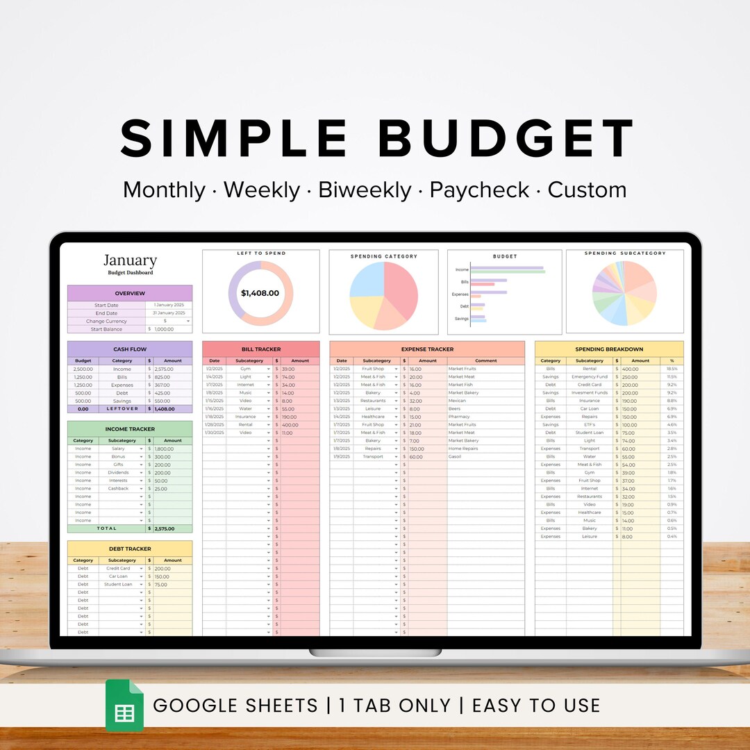 Simple Monthly Budget Spreadsheet, Home Budget Planner, Expense Planner, Excel Planner, Budget ...