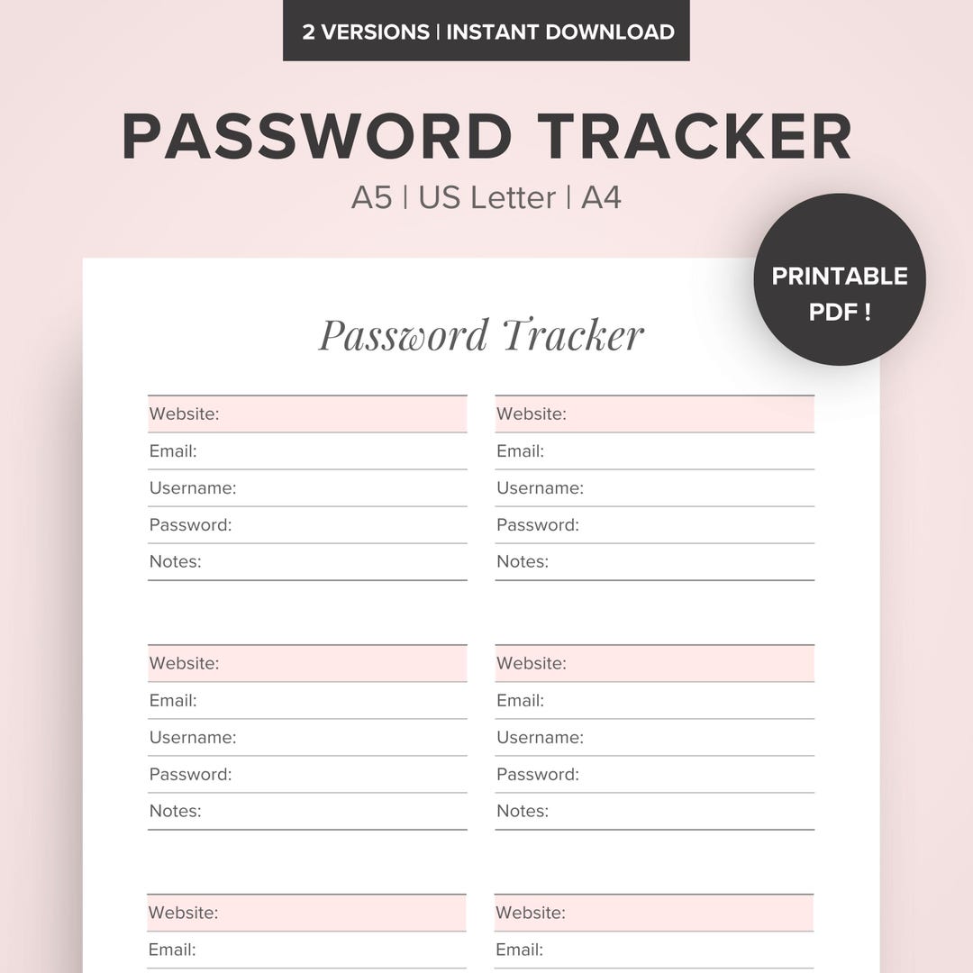 Printable Password Tracker, Password Manager, Login to My Account ...