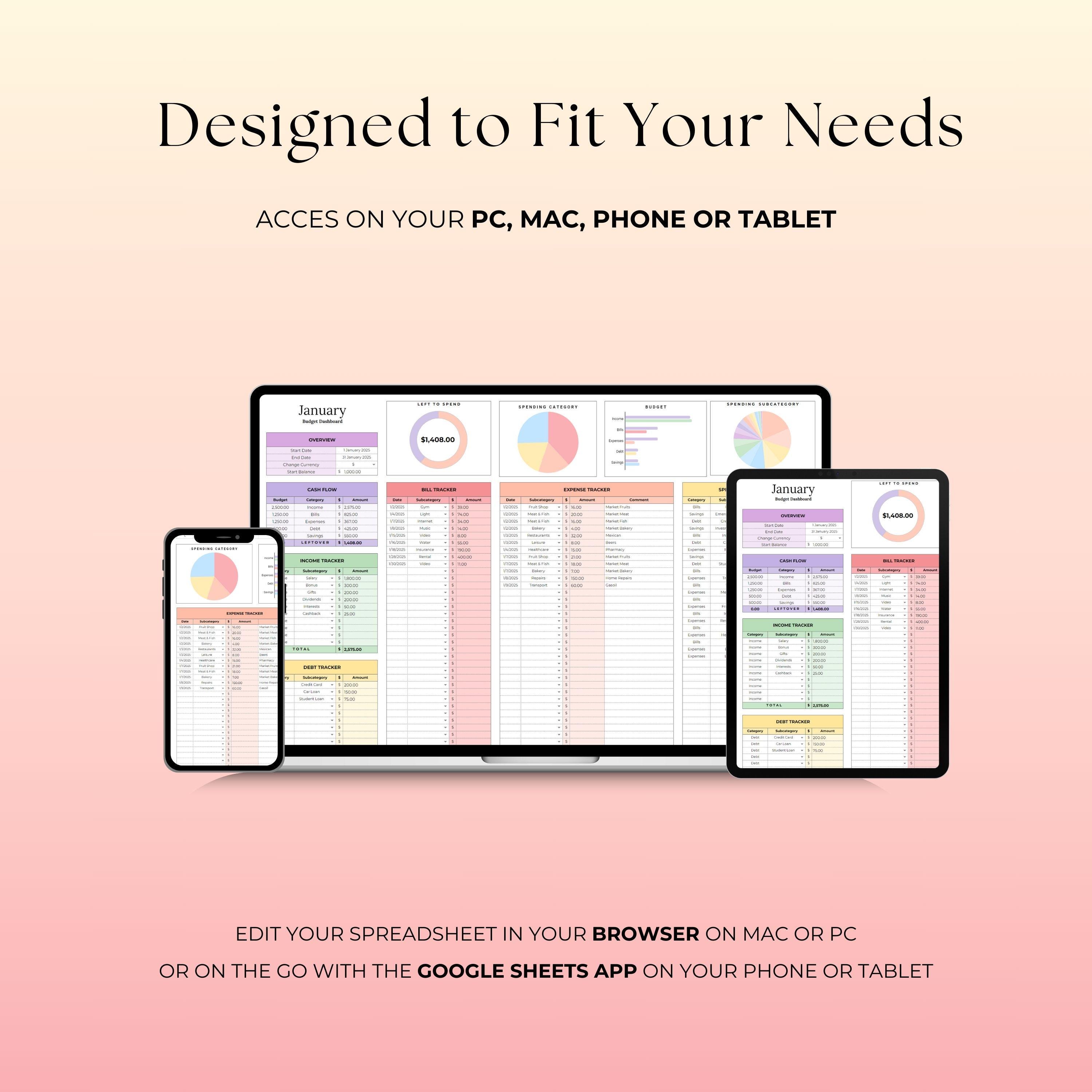 Monthly Budget, Best Monthly Budget Spreadsheet, Easy Expense Tracker ...