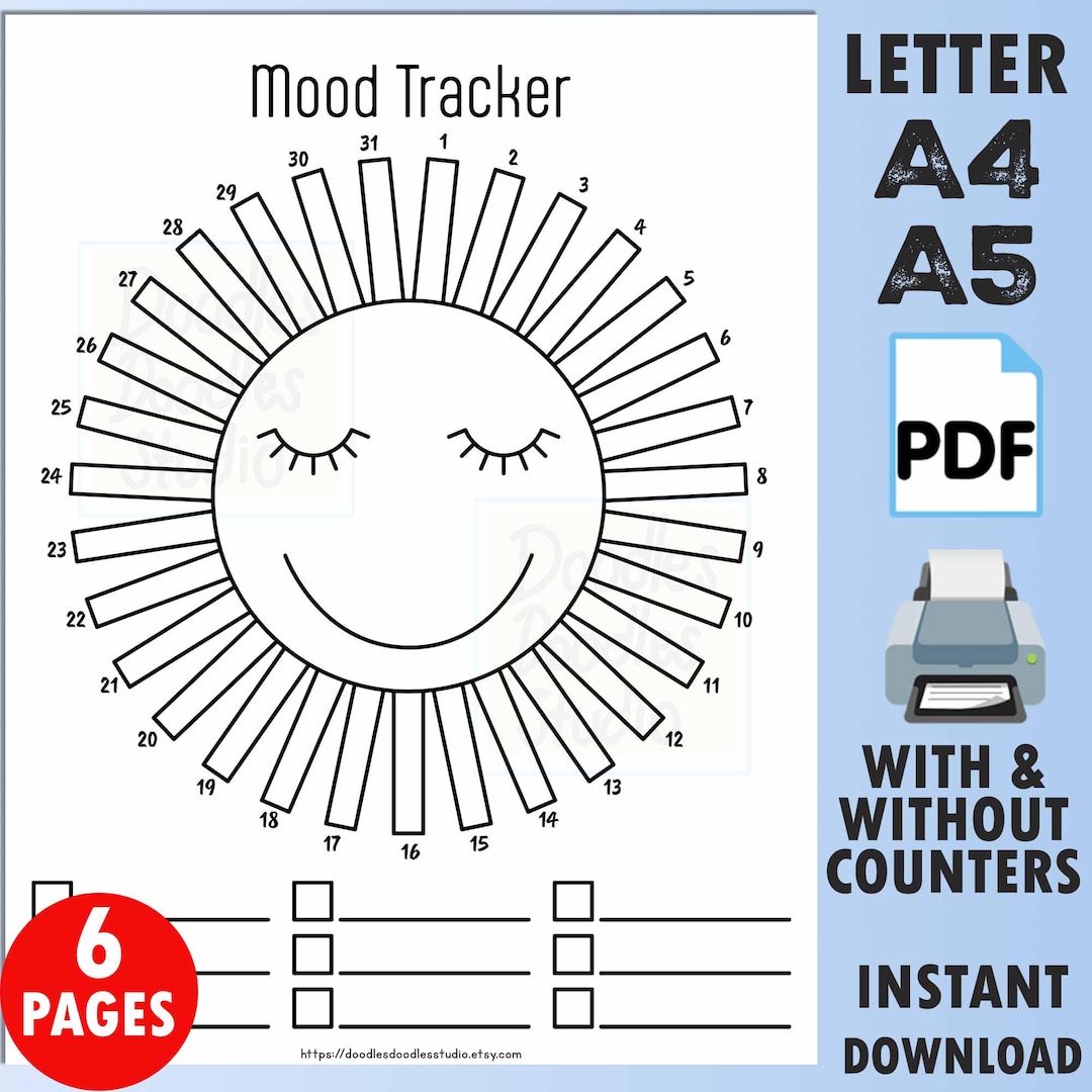 June Mood Tracker, Sun Mood Tracker, Habit Tracker, Mood Tracker for ...