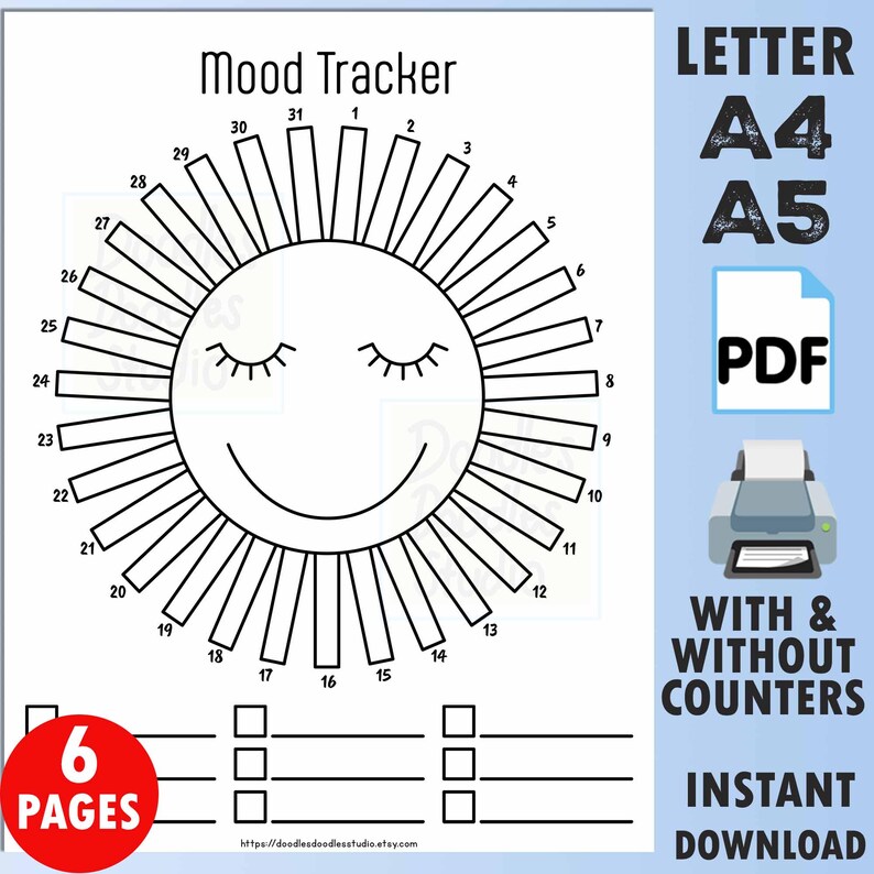 June Mood Tracker, Sun Mood Tracker, Habit Tracker, Mood Tracker for ...