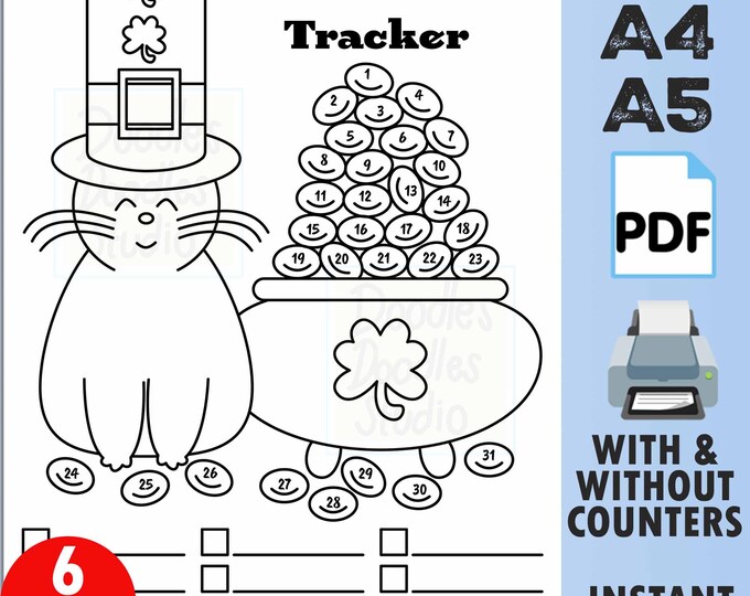 March Mood Tracker, Cat Mood Tracker, St Patrick's Day, Habit Tracker ...