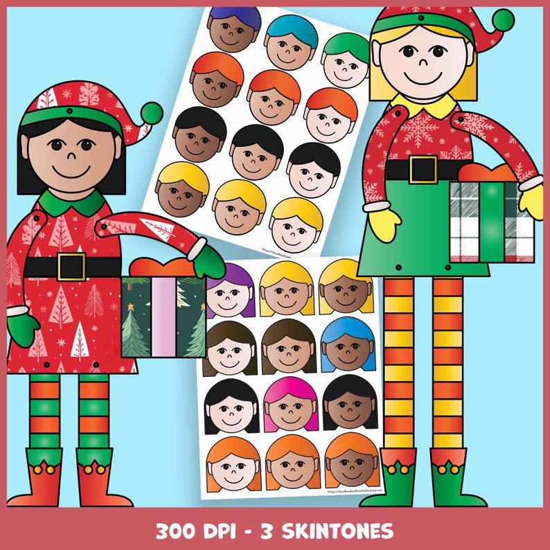 Articulated Paper Dolls for Christmas, Christmas Elves Printables, Boy ...