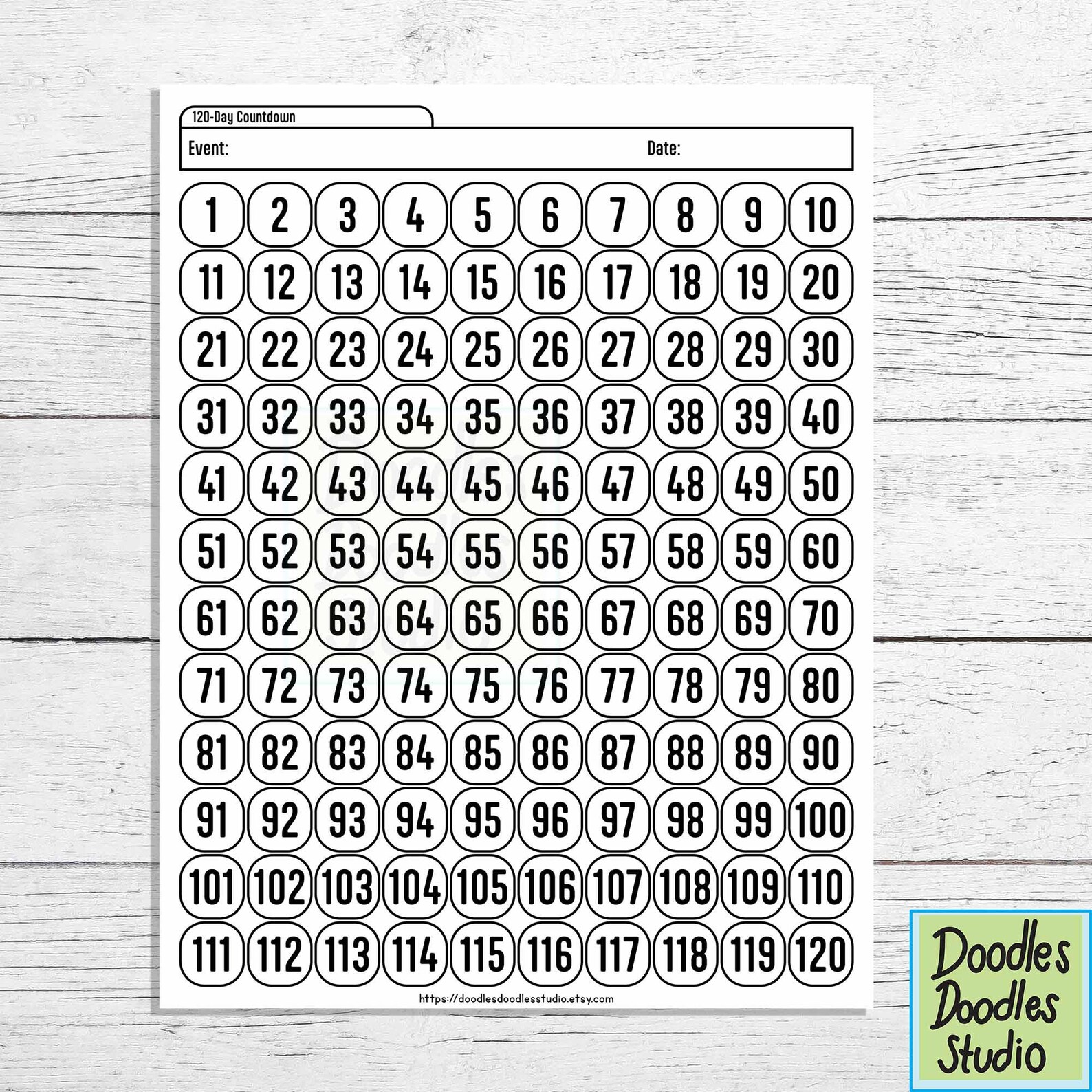 Countdown Tracker Printable, 30-120 Day Calendar (PDF) - Etsy