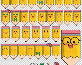 Kawaii Smiley Pencils Clipart, Back to School PNG SVG Bundle (digital ...