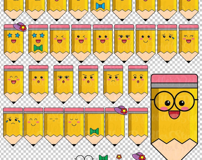 Cute Emoji Pencil Clipart, PNG, SVG, VECTOR, Happy Pencil Clipart ...
