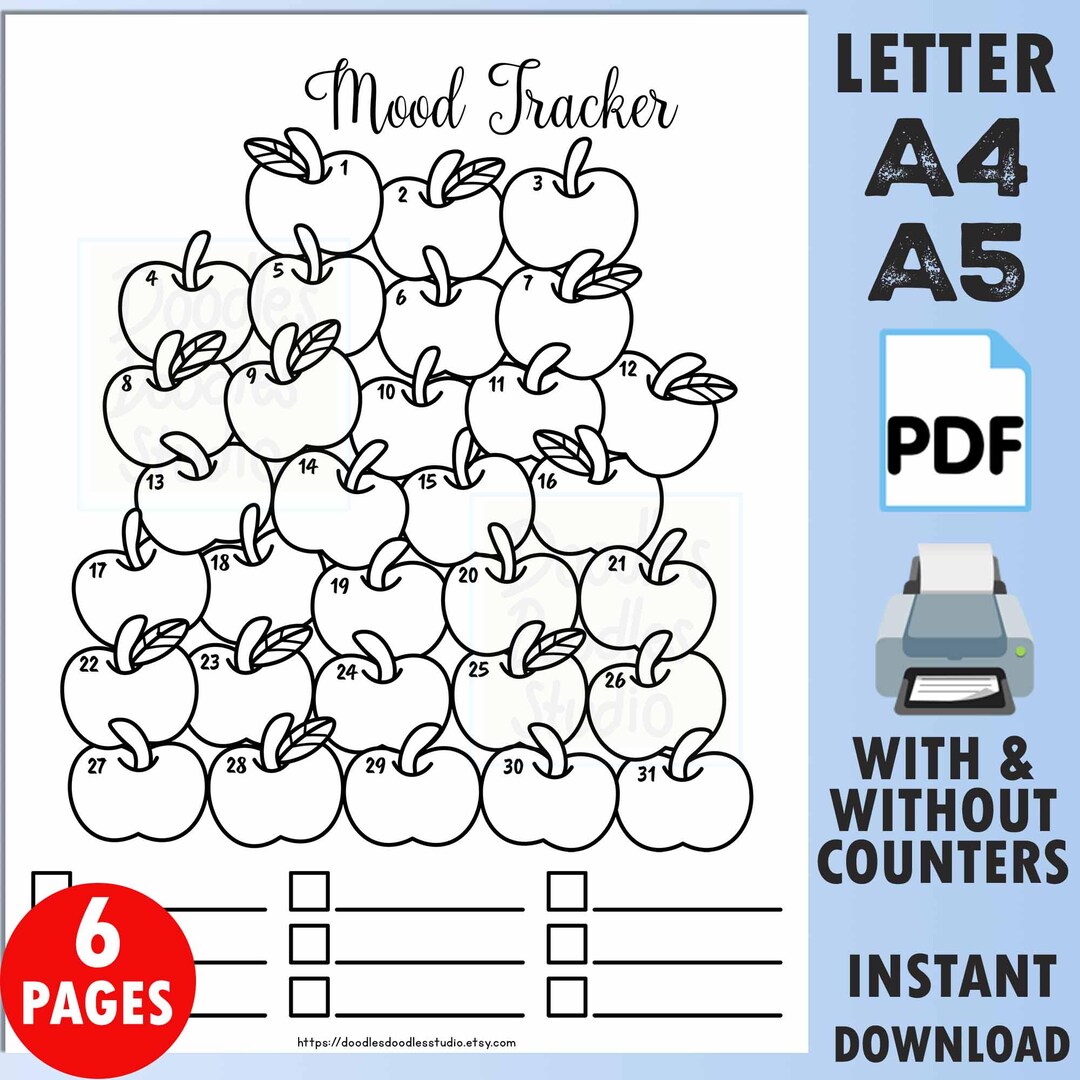 September Mood Tracker, Apples Mood Tracker, Fruits Habit Tracker, Mood ...