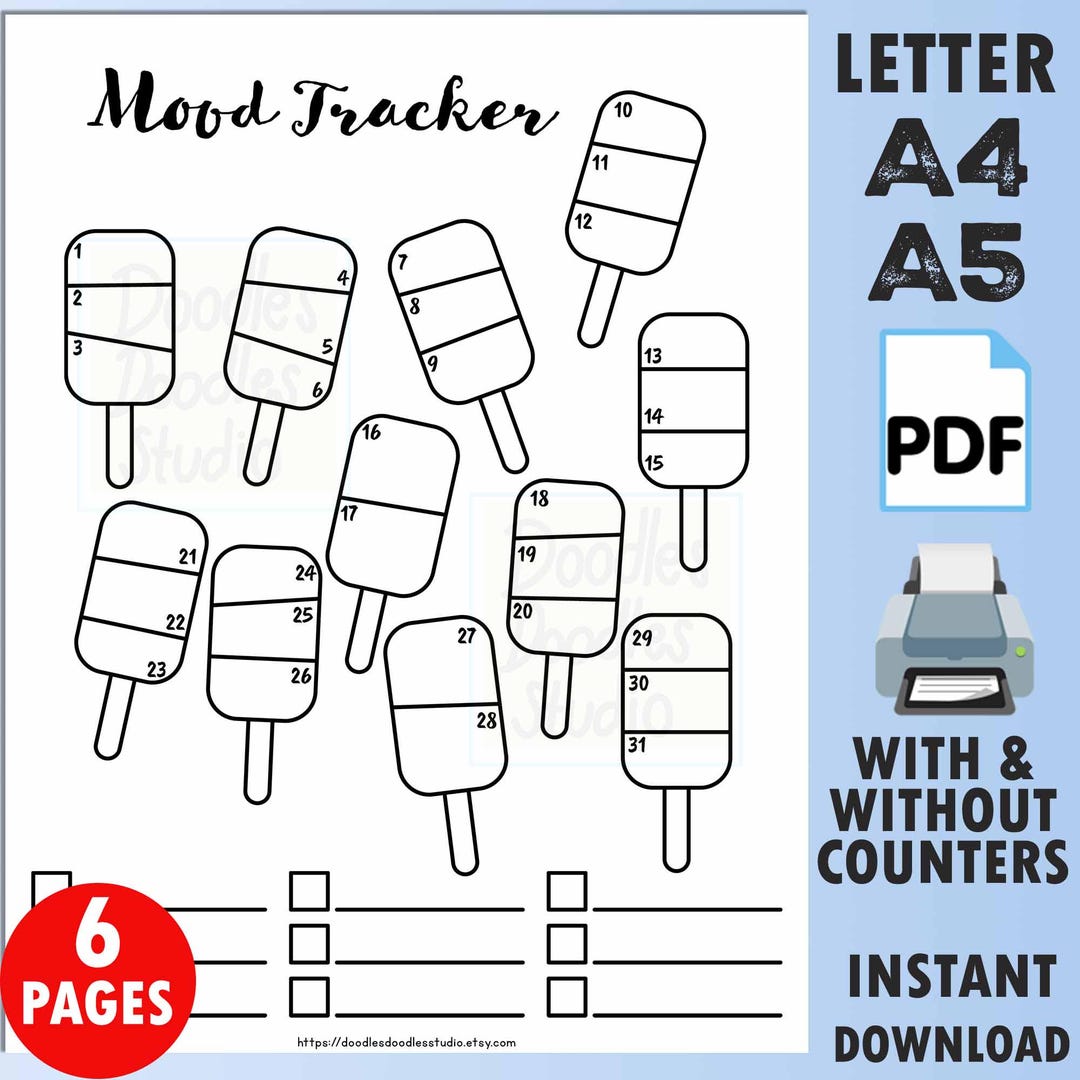 July Mood Tracker, Popsicles Mood Tracker, Habit Tracker, Mood Tracker ...