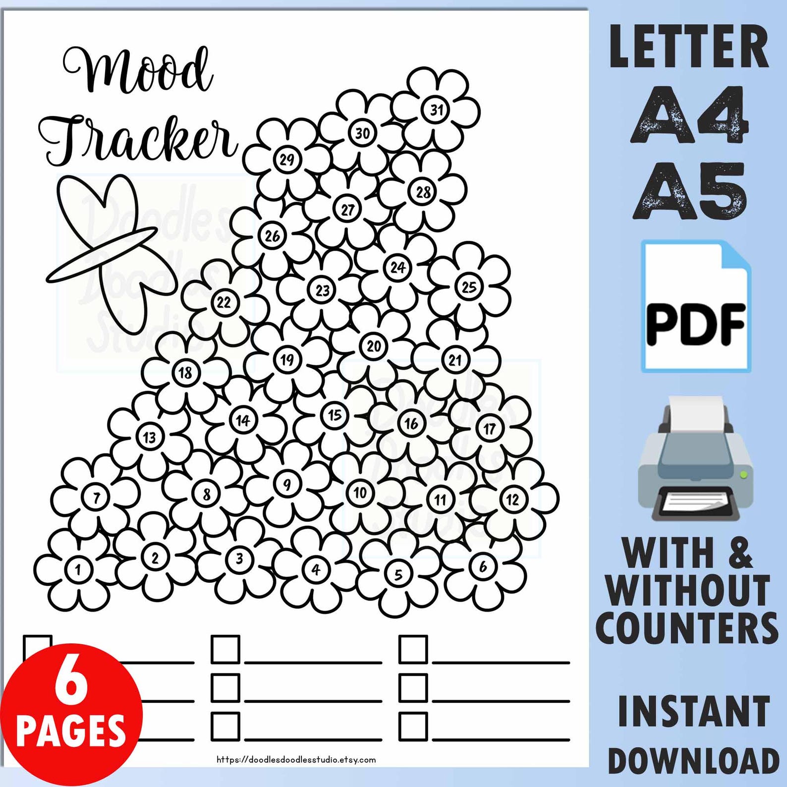 May Mood Tracker, Flowers Mood Tracker, Habit Tracker, Mood Tracker for ...