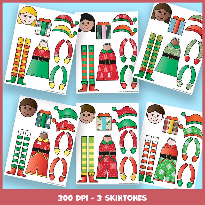 Articulated Paper Dolls for Christmas, Christmas Elves Printables, Boy ...