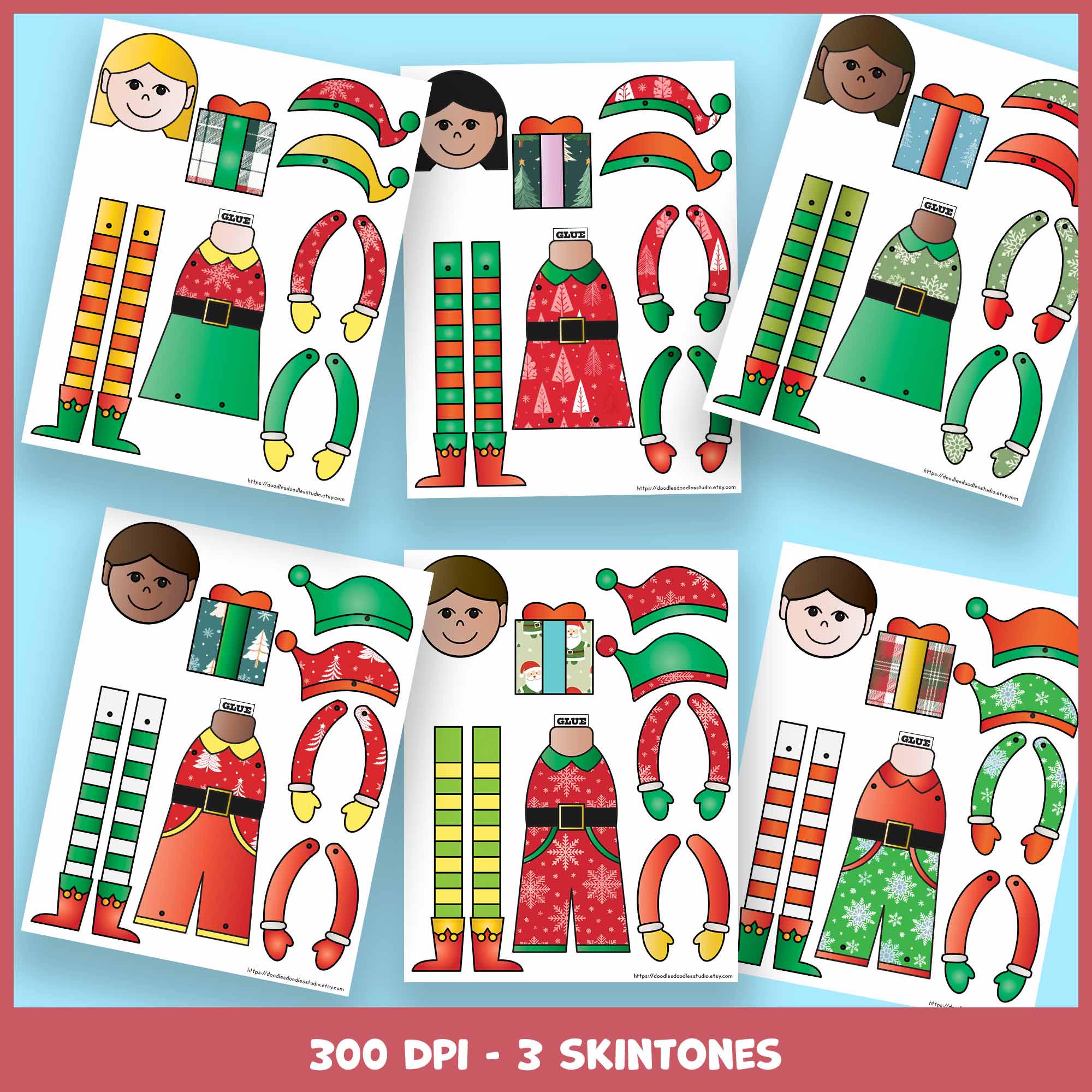 Articulated Paper Dolls for Christmas, Christmas Elves Printables, Boy ...