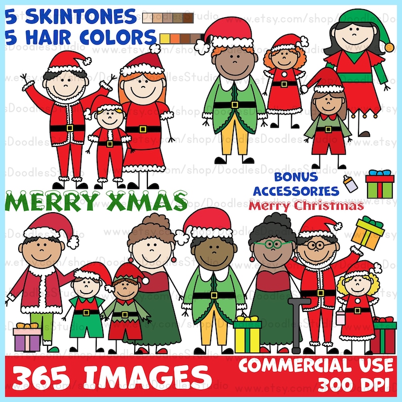 Christmas Family Stick Figures PNG Clip Art Kid Parents Grandparents - Etsy