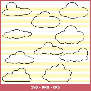 Cloud Outline SVG, White Clouds Png, Fluffy Clouds PNG, Clouds Bundle ...