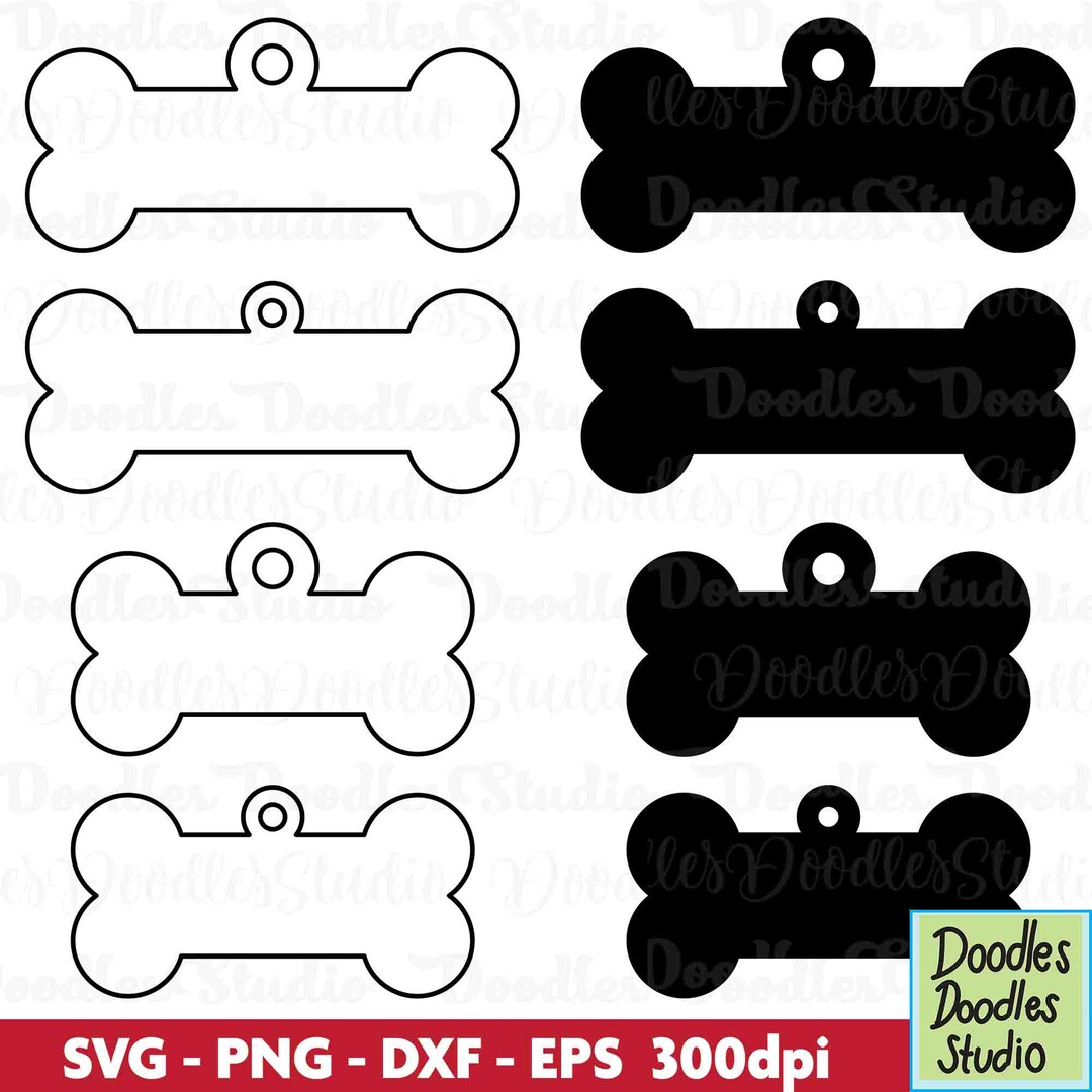 Dog Bone Tag Svg, Dog Tag Outline, Bone Tag Bundle Cut Files Silhouette ...