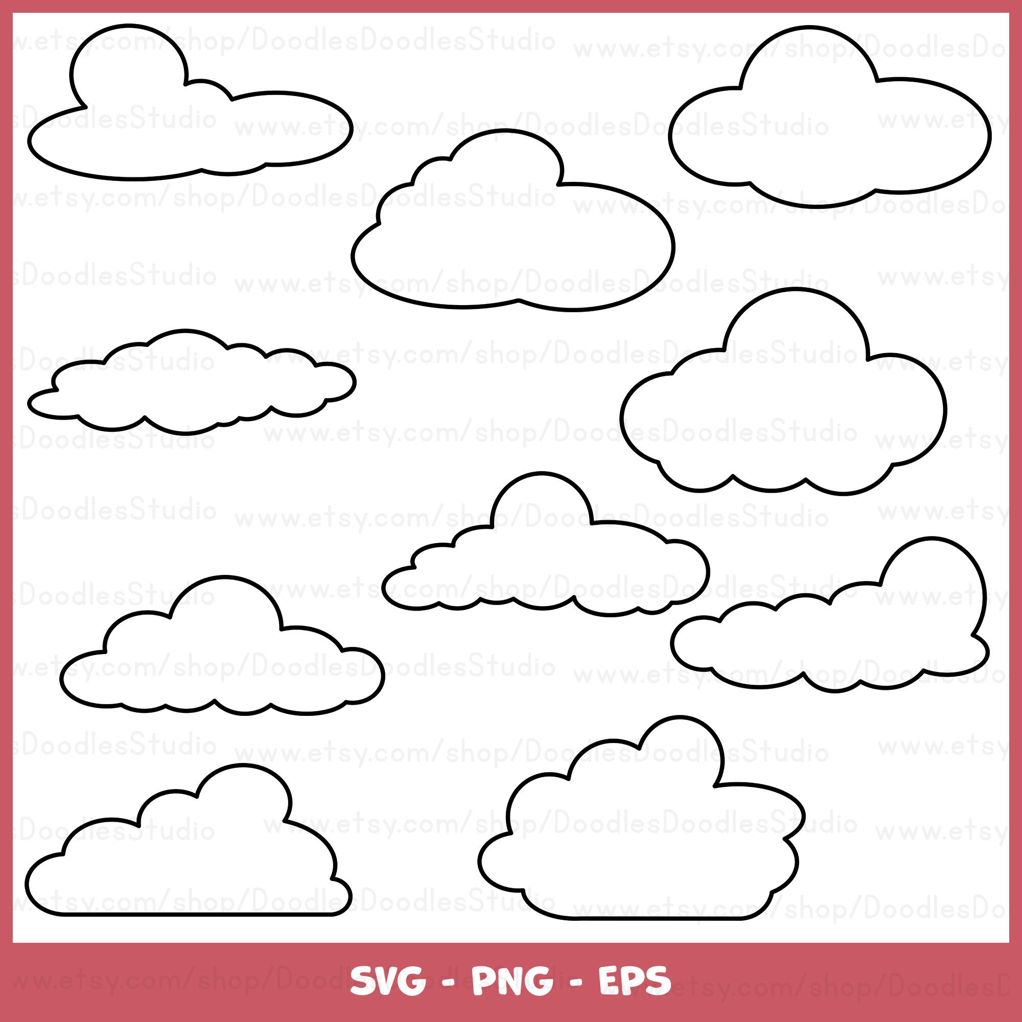 Cloud Outline SVG, White Clouds Png, Fluffy Clouds PNG, Clouds Bundle ...