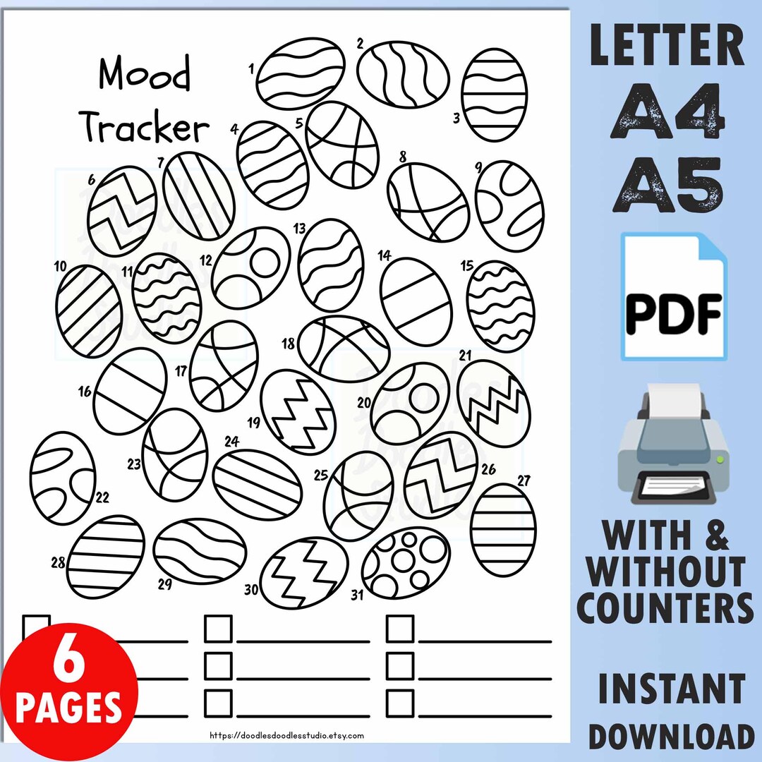 April Mood Tracker, Easter Eggs Mood Tracker, Habit Tracker, Mood ...