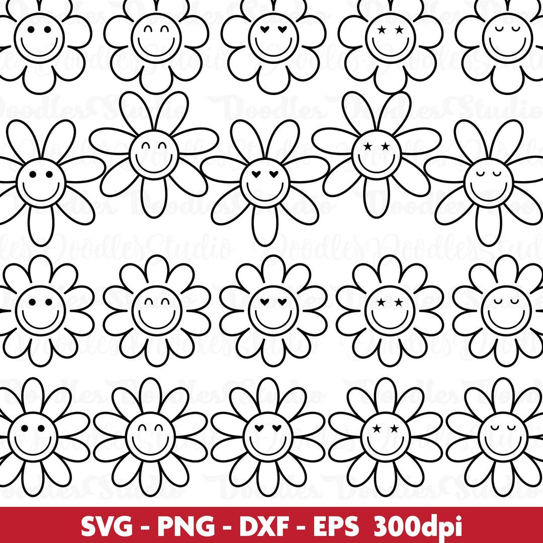 Smiley Flower Outlines, Daisy Flower Svg, Daisy Flower PNG, Daisy ...
