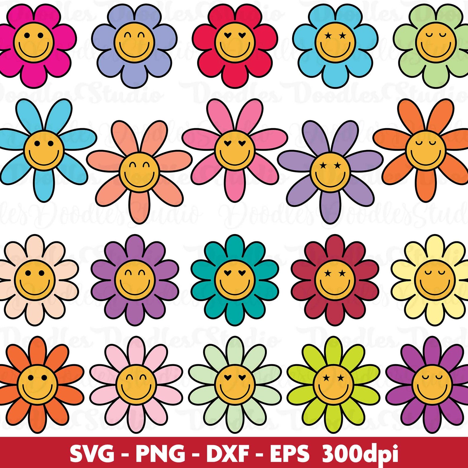 Retro Smiley Flower, Daisy Svg Bundle, Daisy Flower Svg, Daisy PNG ...