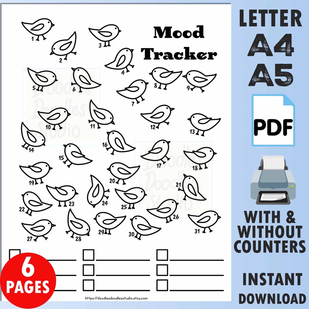 August Mood Tracker, Birds Mood Tracker, Chicks Habit Tracker, Mood ...