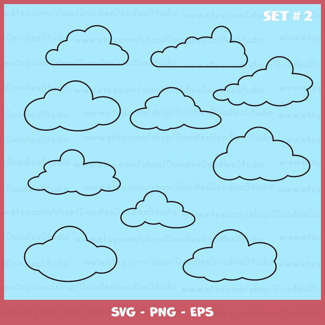 Cloud Outline SVG, White Clouds Png, Fluffy Clouds PNG, Clouds Bundle ...