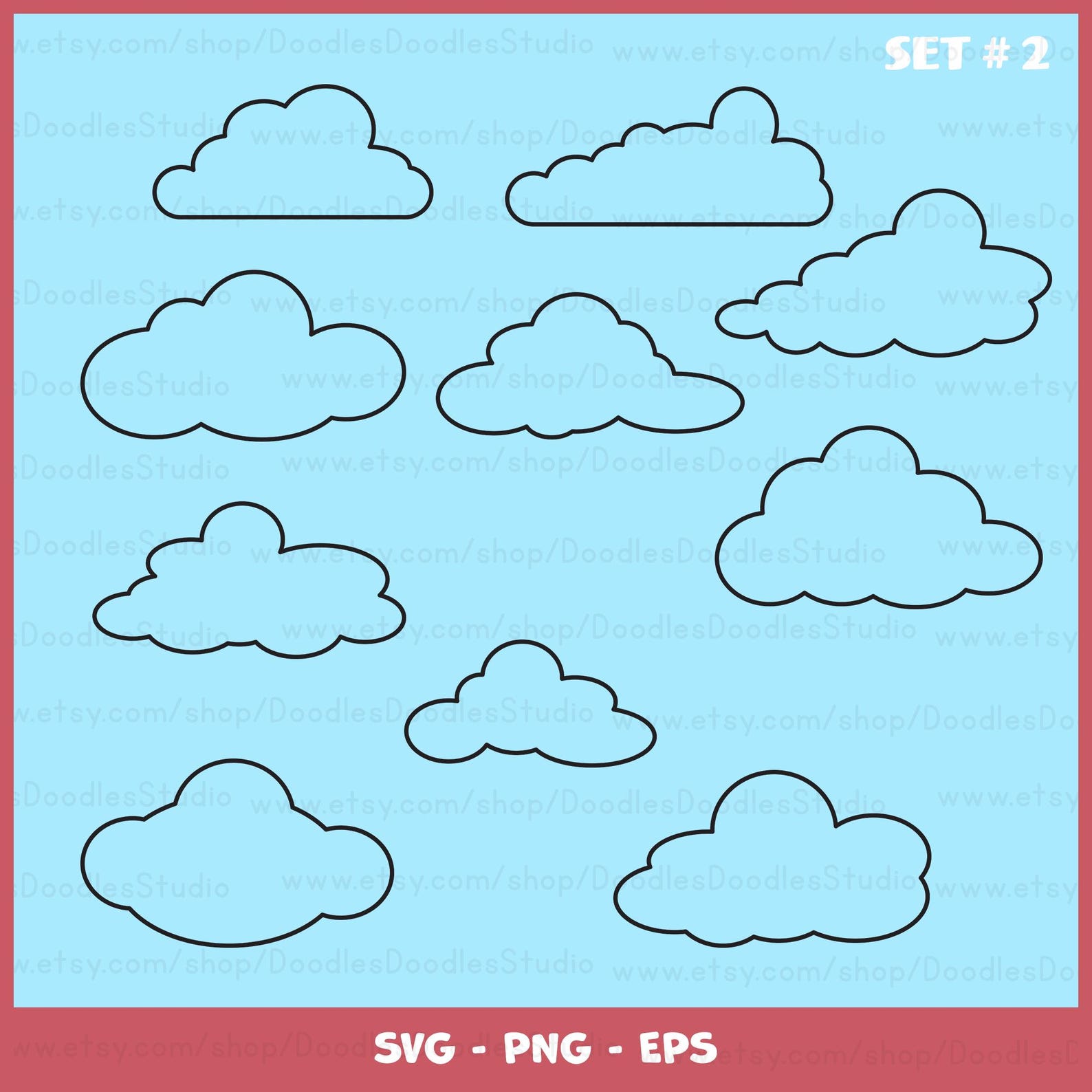 Cloud Outline SVG, White Clouds Png, Fluffy Clouds PNG, Clouds Bundle ...