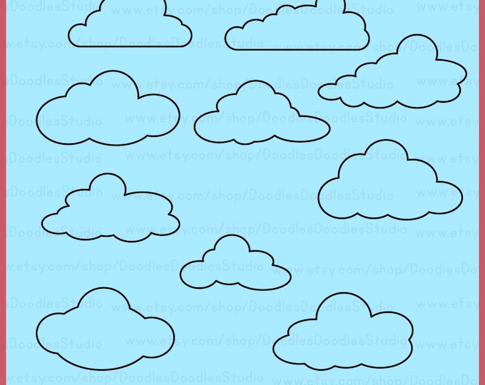Cloud Outline SVG | Outline Clouds | Set of Black Clouds | Clipart ...
