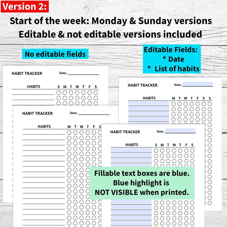 Weekly Habit Tracker, Daily Habit Tracker. Habit Tracker PDF, Habit ...