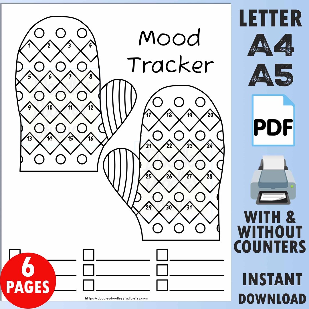 Mittens January Mood Tracker, Winter Habit Calendar (PDF) - Etsy
