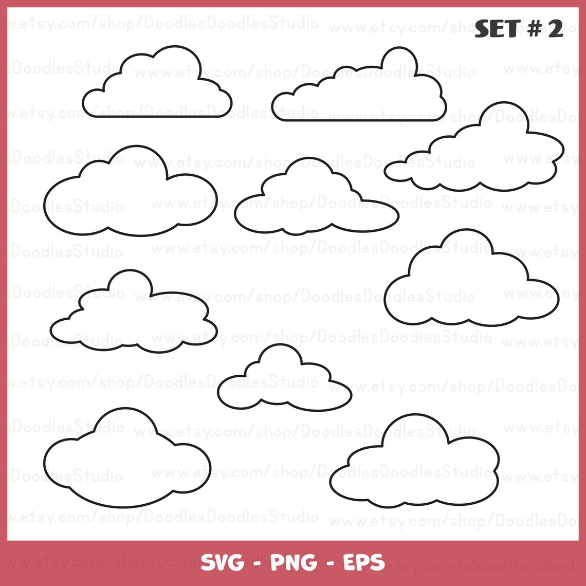 Cloud Outline SVG, White Clouds Png, Fluffy Clouds PNG, Clouds Bundle ...