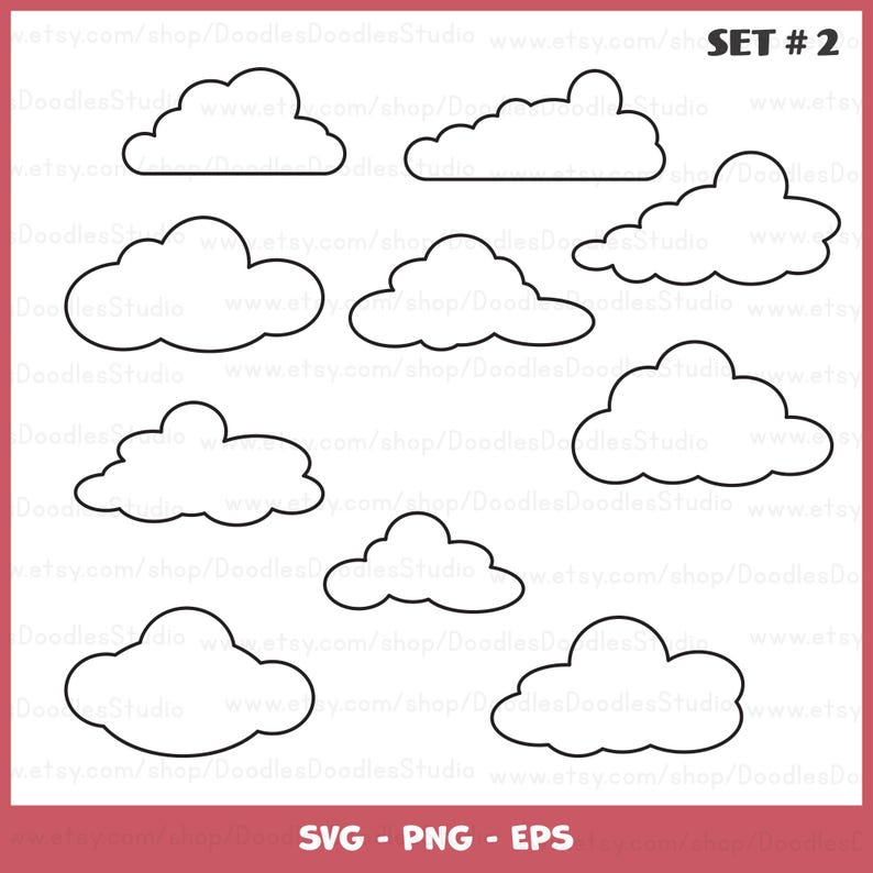 Cloud Outline SVG, White Clouds Png, Fluffy Clouds PNG, Clouds Bundle ...