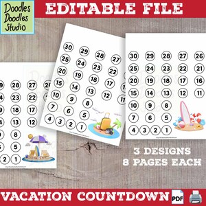 Editable Vacation Countdown Calendar, 30, 60, 90, 120 Day Countdown ...