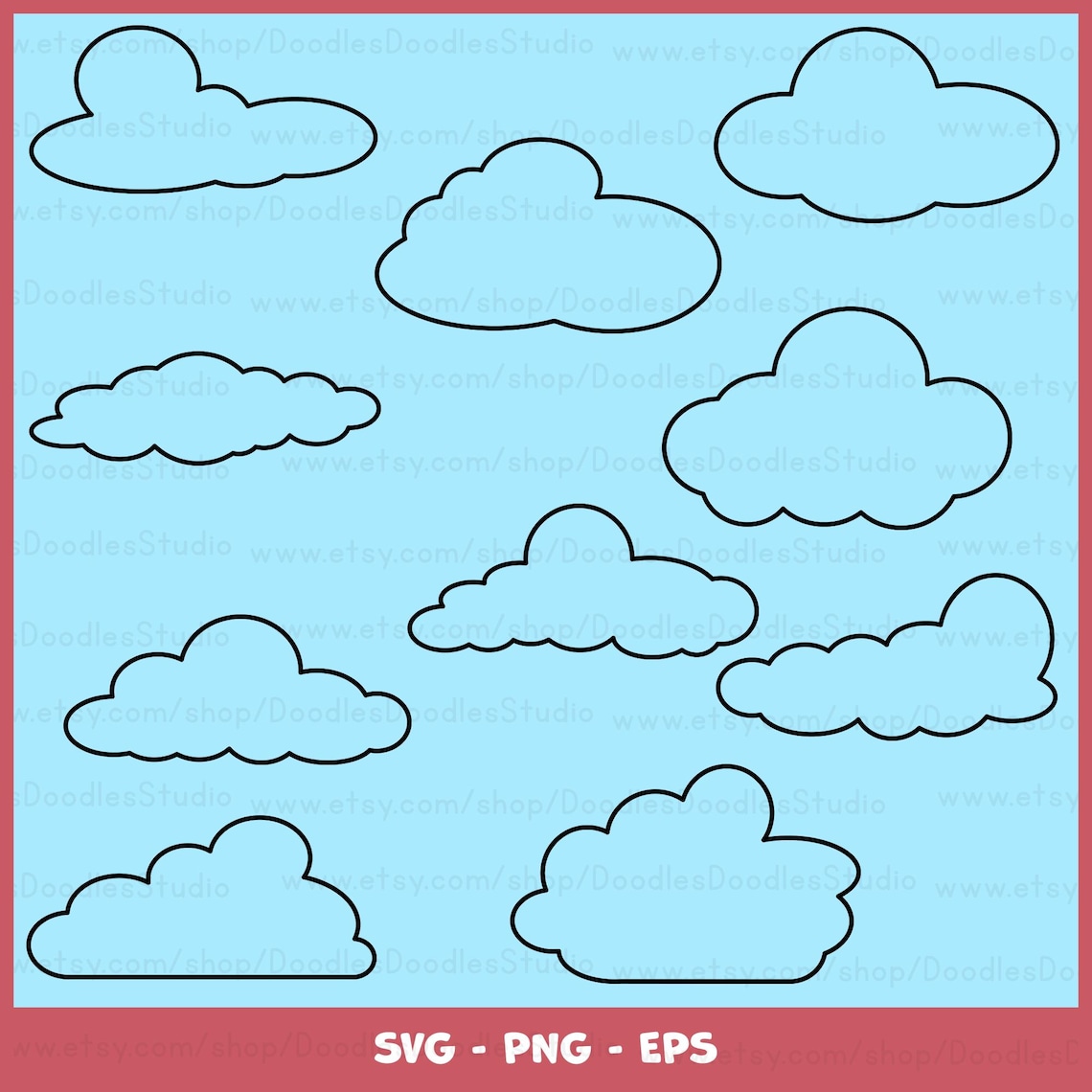 Cloud Outline SVG, White Clouds Png, Fluffy Clouds PNG, Clouds Bundle ...