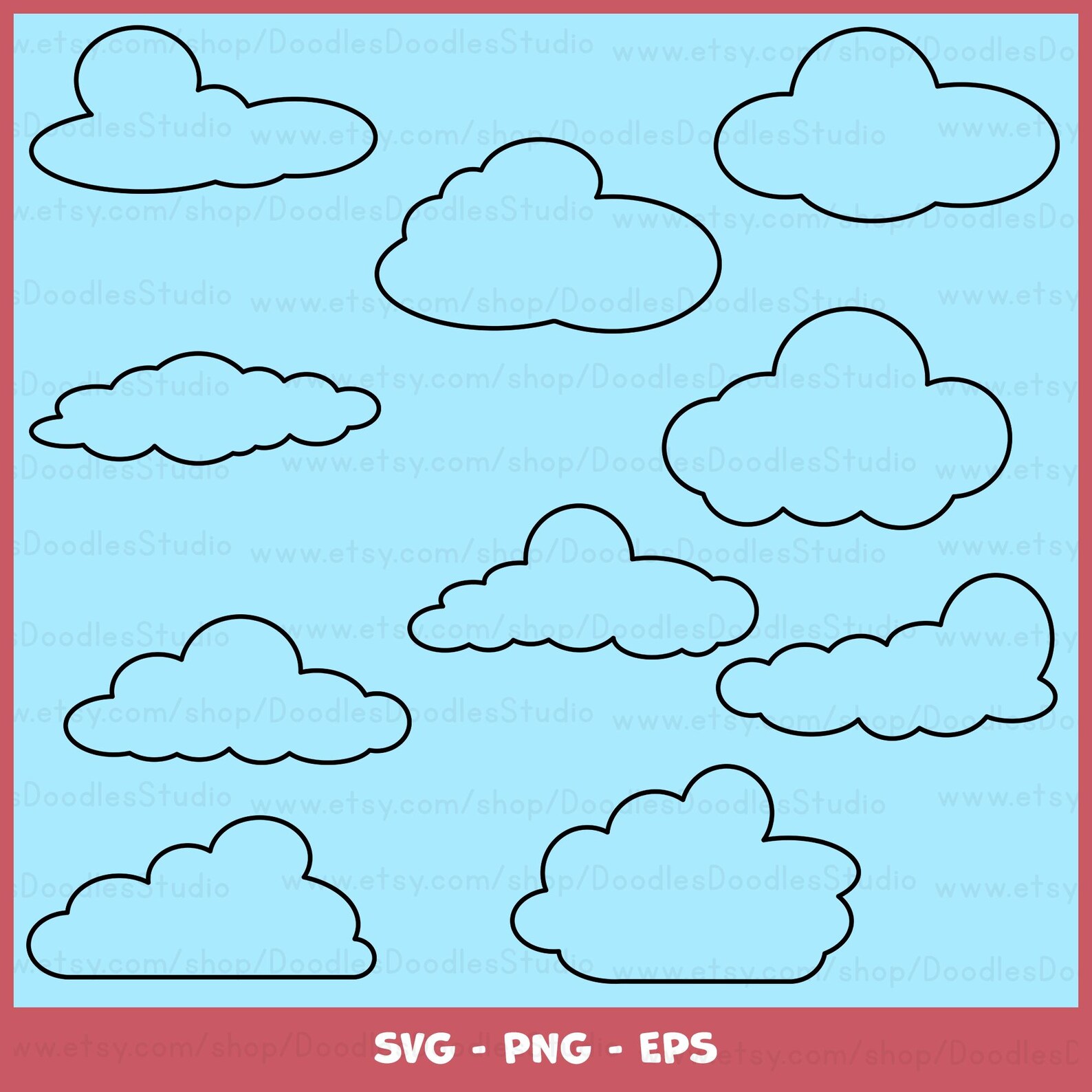 Cloud Outline SVG, White Clouds Png, Fluffy Clouds PNG, Clouds Bundle ...