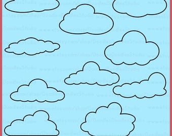 Cloud Outline SVG, White Clouds Png, Fluffy Clouds PNG, Clouds Bundle ...