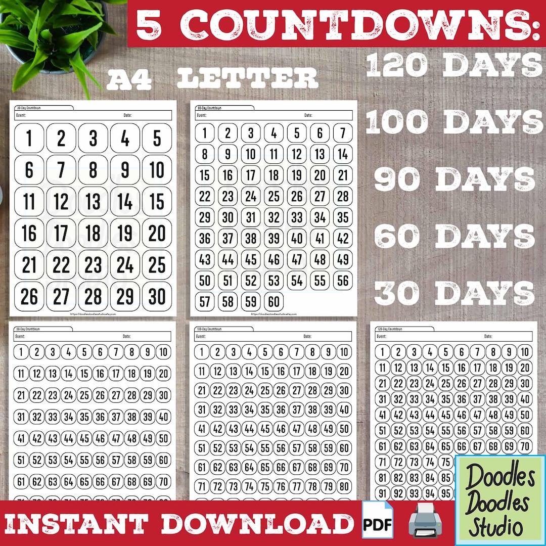 30, 60, 90, 100, 120 Countdown Tracker Printable to Family Vacation ...