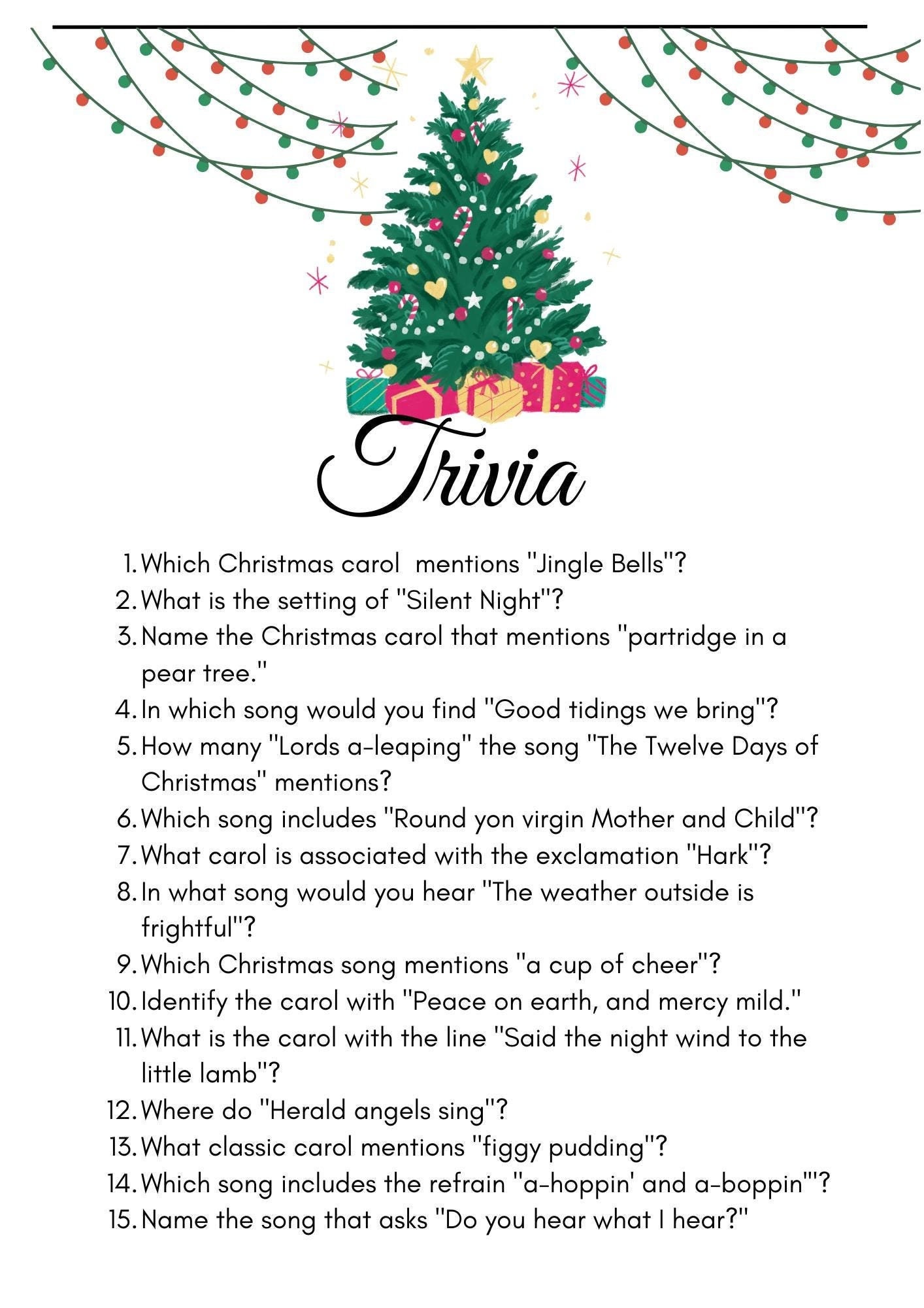 Christmas Trivia Game Festive Holiday Fun for All Ages Instant PDF ...