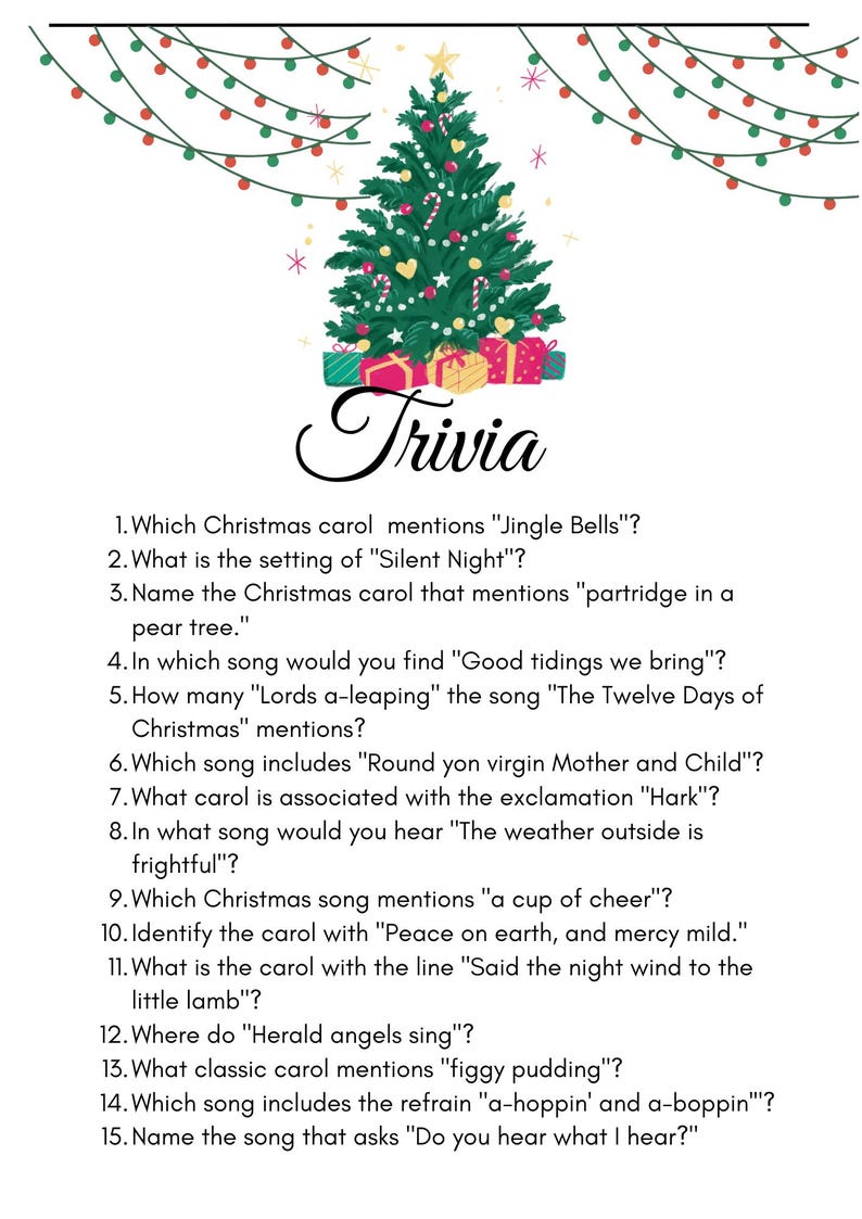 Christmas Trivia Game Festive Holiday Fun for All Ages Instant PDF ...