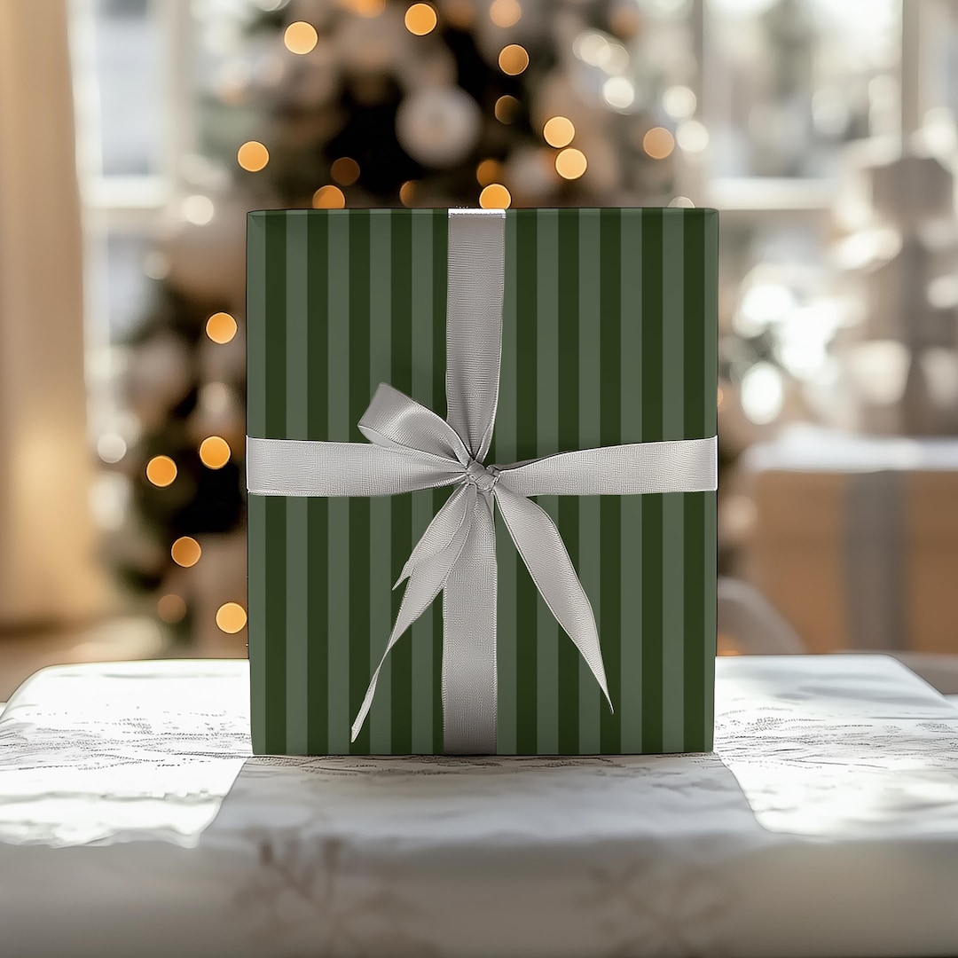 Classic Green Stripe Gift Wrapping Paper: Recyclable Holiday Packaging ...