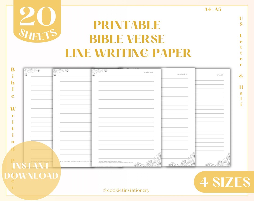 20 Bibles Verses LINED Paper Sheet Digital Downloads,basic Writing ...