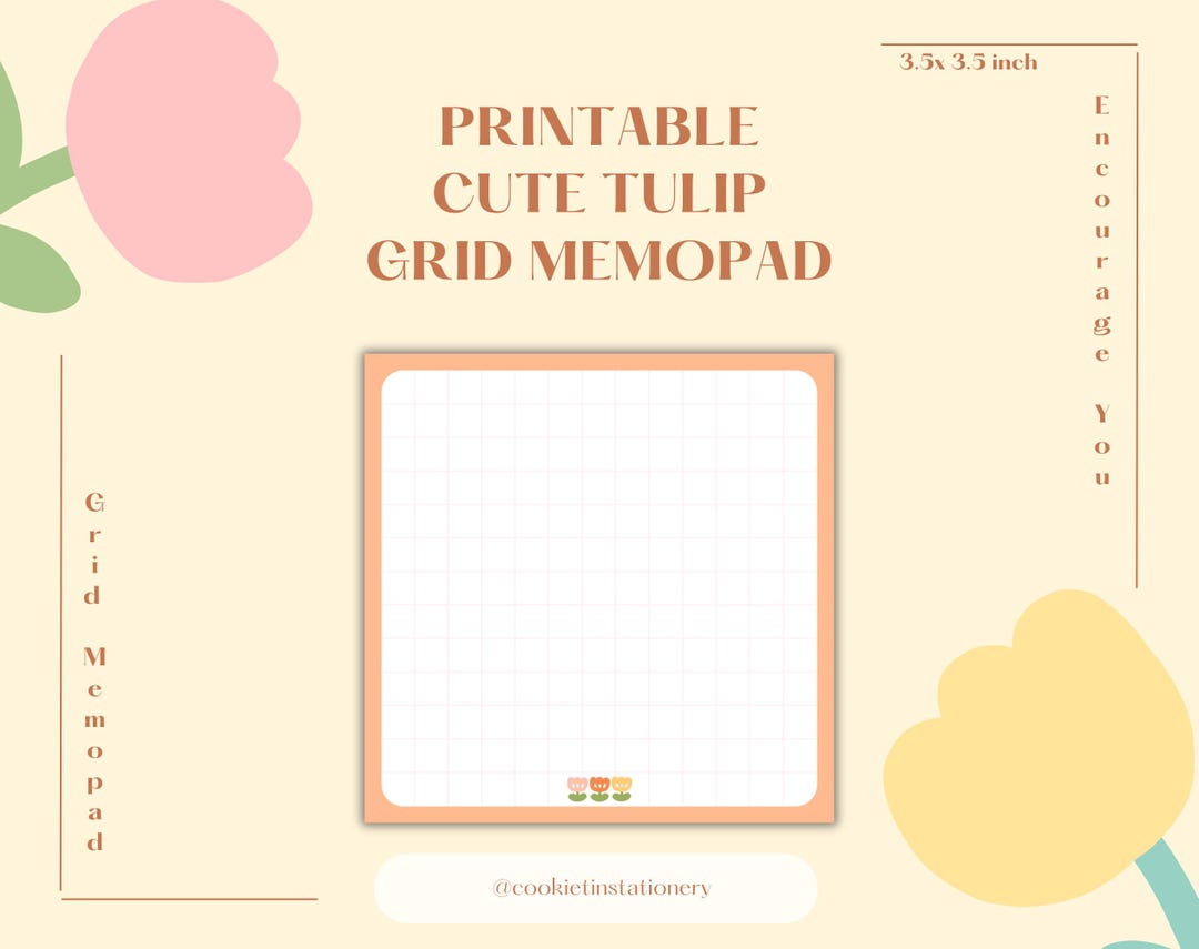 Digital 'cute Tulip' GRID Notepad| Handmade Gift for Woman's Day ...
