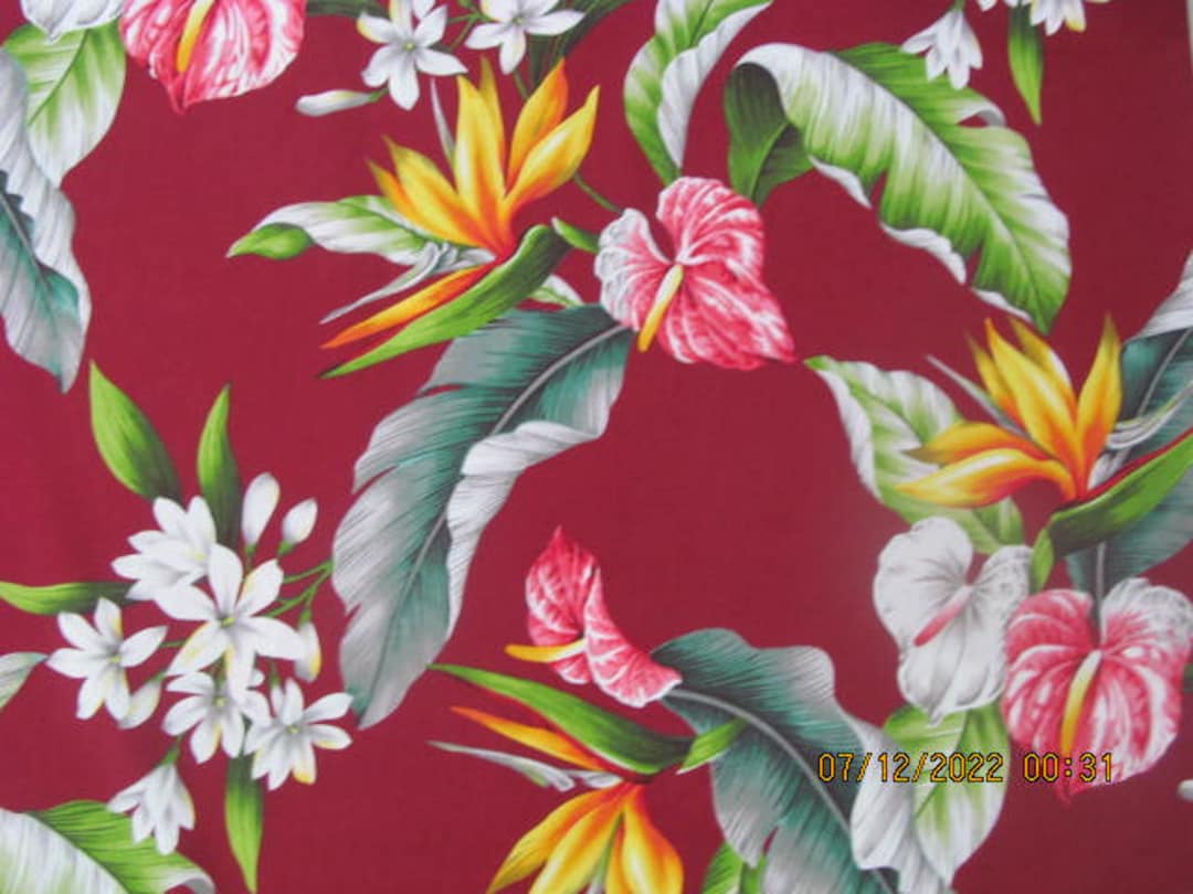 Marianne of Maui Hawaiian Quilting Fabric Cotton Burgundy With ...